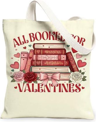 Generic Sacs fourre-tout r&eacute;utilisables en toile avec motif floral et coeurs - L&eacute;gers et lavables - Avec bandouli&egrave;re, cr&egrave;me, 13x15 Inch