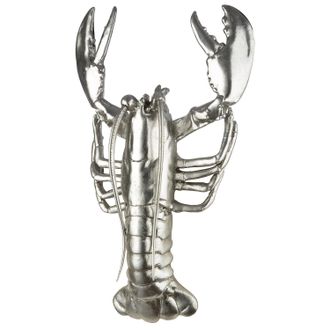Gilde Figur Wandobjekt Lobster aus Kunstharz - Hummerform - silberfarben - metallische Optik - H&ouml;he 42cm x Breite 25cm
