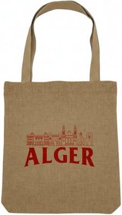 Fabulous Sac Shopping Tote Bag Aspect Lin - Alger Minimalist Voyage Tourisme Carte Postale - Sac de Courses Toile Epaisse 360g Beige Naturel Cabas Port&eacute; Epaule