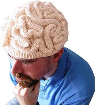 Generic Bonnet tricot&eacute; au crochet pour adultes, cerveau, cerebrum, enfants, casquette de personnalit&eacute;, chapeau envoy&eacute; pour homme, beige, Taille unique