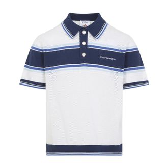 Casablanca Mesh Stripe Polo - - Tops - Herren - Wei&szlig; - S