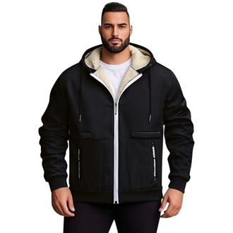 Generic Sweat à capuche doublé Sherpa pour homme, automne et hiver, manteaux thermiques lourds pour temps froid, veste à capuche en polaire surdimensionnée à 