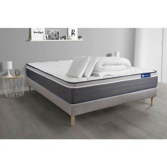 Actisom Actisom - Ensemble matelas sommier Actimemo plus 160 x 200 cm 2 oreillers et couette M&eacute;moire de forme - Couleur : Gris - Gris