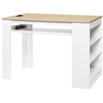 Eggree Bureau pour ordinateur avec prise de courant 110-250 V/16 a et 2 ports usb, &eacute;tag&egrave;re lat&eacute;rale r&eacute;glable, 110 x 60 x 78 cm, charge maximale 50 kg, ch&ecirc;ne