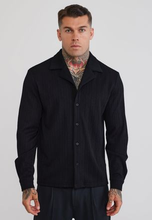 Siksilk Herren Schwarzes Langarm Strukturiertes Hemd XXL