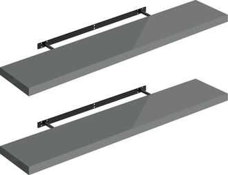 Woltu Wandregal Volato Set von 2 Regalen Wandboard freischwebend Schweberegal CD DVD Regal B&uuml;cherregal Holz Board 120x22,9x3,8cm Hochgl&auml;nzend Grau RG9484gr-
