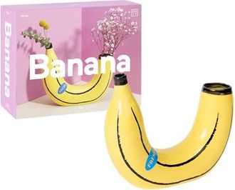 doiy Moderne dekorative Vase - Design in Form Einer Banane - Hergestellt aus Keramik - Blumenvase - Dekorative Vase - Doppelter Raum - Gelb - 21,5x6x19 cm