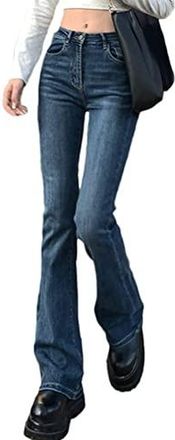 Minetom Jean Évasé pour Femme Coupe Bootcut Taille Haute Jeans Rétro Taille Élastique Flare Pantalon en Denim F Bleu M
