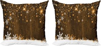 Abakuhaus Weihnachten Dekokissen Kissenbezug 2er Pack, Holz und Schneeflocken, Modern Accent Doppelseitiger Digitaldruck, 50x50, Wei&szlig; Braun