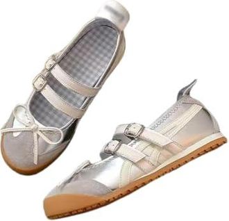 Generic JCVBN Chaussures plates pour femme avec noeud et noeud pour danse Mary Jane, Argent&eacute;., 36.5 EU