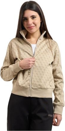 Guess Femme, Sweatshirts et sweats &agrave; capuche, Beige, Taille: 38 FR Maya 4G Full-Zip SweaT-shirt