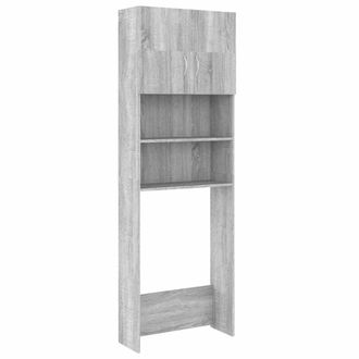 Generic Waschmaschinenschrank mit 2 T&uuml;ren 2 offenen F&auml;chern, Badm&ouml;bel, Badschrank, Hochschrank, Badhochschrank, 64x25,5x190cm(Wei&szlig; und Sonoma-Eiche) (Graues S
