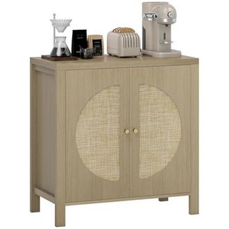 HOMCOM Buffet Salon, Meuble de Rangement avec 2 Portes Effet rotin et &eacute;tag&egrave;re r&eacute;glable, Style boh&egrave;me, pour Salle &agrave; Manger et Cuisine, 75 x 38 x 77 cm, Bois N