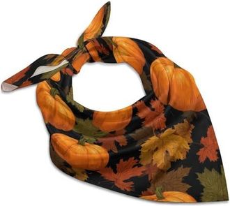 Generic Écharpe carrée en soie légère avec motif citrouille et buffle - Écharpe de Thanksgiving pour cheveux respirante - Cadeau pour homme et femme, multicol