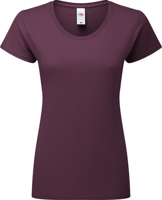 Fruit Of The Loom Ladies Iconic 195 - figurbetontes Damen Shirt aus gek&auml;mmter Baumwolle, Rundhals Basic T-Shirt mit Seitenn&auml;hten, Farbe:Dark Plum, Gr&ouml;&szlig;e:2XL