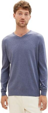 Tom Tailor Homme Pull basique avec col en V 1012820, 18964 - Vintage Indigo Blue Melange, 3XL