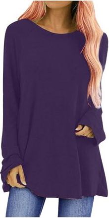 Generic Chemises &agrave; manches longues pour femme - Chemisier d&eacute;contract&eacute; &agrave; col en V - Col rond - Confortable - Uni - Coupe ample - Confortable - Chemisier en cot