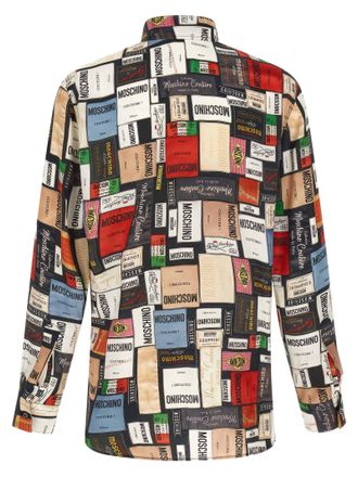 Moschino Label-Print Silk Shirt - Black