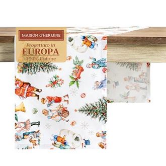 Maison d'Hermine Chromo Chemin de Table 100 % Coton pour fêtes Dîner Vacances Cuisine Thanksgiving/Noël (50cm x 150cm)