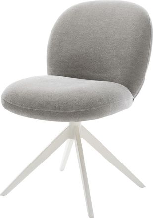 DELIFE Esszimmerstuhl Nube-Flex Kreuzgestell breit Weiß Strukturstoff Soft Grau 360° drehbar Wippfunktion Taschenfederkern