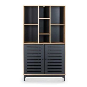 Tousmesmeubles Biblioth&egrave;que 2 portes Pin/Noir - SIAEL - L 90 x l 40 x H 160