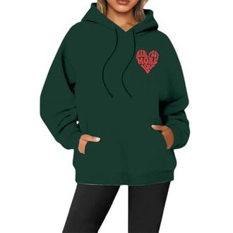 Generic Sweat &agrave; capuche d&eacute;contract&eacute; &agrave; manches longues pour la Saint-Valentin 2026, vert fonc&eacute;, XXL