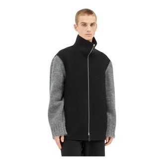 Jil Sander Wolljacke mit Strick&auml;rmeln - - Sweatshirts & Hoodies - Herren - Schwarzk - S