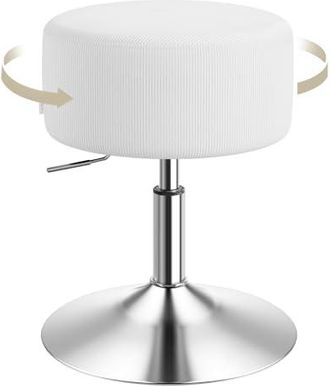 Woltu Tabouret Coiffeuse, Tabouret de Bar Rond, Réglable en Hauteur, Pivotant, Socle Évasé en Métal, Siège Rembourré, en Velours Côtelé, Blanc, BH409ws-1
