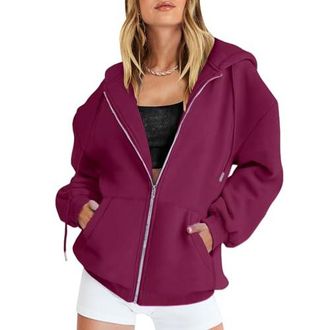 Generic Veste &agrave; capuche zipp&eacute;e doubl&eacute;e en polaire pour femme, sweat surdimensionn&eacute; d&eacute;contract&eacute; avec poche, violet, 5XL