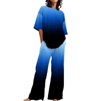 Generic Pyjama Femme Coton Ensemble 2 pi&egrave;ces pour Femmes, col Rond, Ample, Manches Courtes, imprim&eacute; Floral, Chemise Haute avec Pantalon, Grande Taille, &eacute;t&eacute; Py