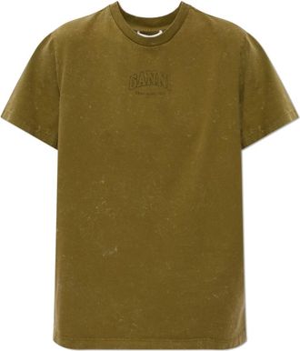 Ganni Femme, Tops, Vert, Taille: 36 FR Logo T-Shirt