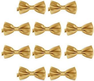 DonDon Lot de 10 Noeud papillon pour homme 12 x 6 cm avec crochet déjà lié et réglable, Or, Taille unique