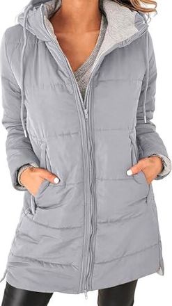 Generic Manteaux dhiver pour femmes, manteau parka à fermeture éclair intégrale, imperméable, couleur unie, veste matelassée doublée en polaire pour femme ave