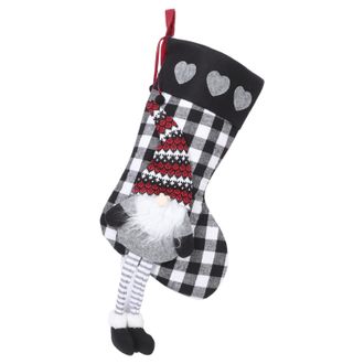 Pretyzoom Gro&szlig;er Weihnachtsstrumpf aus Pl&uuml;sch mit Gesichtsloser Gnom Figur Schwarz Karierte H&auml;ngesocke f&uuml;r Kamin und Weihnachtsdeko Vielseitige Geschenkt&uuml;te mit