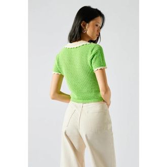Manoush Vintage H&auml;kel Kurzarm Top - - Tops - Damen - Gr&uuml;n - M