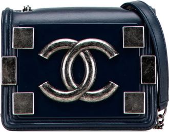 Chanel 2013-2014 mini Boy Brick Flap Umh&auml;ngetasche aus Acryl und Kalbsleder - Blau