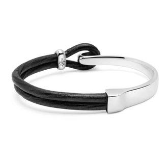 Nialaya Homme, Accessoires, Noir, Taille: 2XL Sterling Silver Hook Leather Bracelet