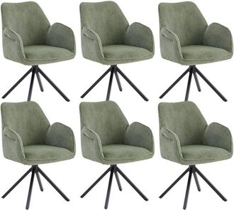 Altobuy Altobuy - delia - Lot de 6 Fauteuils de table Pivotants Tissu Velours Côtelé Vert