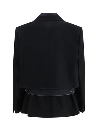 sacai Womens Wool Flannel And Denim Jacket Black Ovis Aries; Cotton