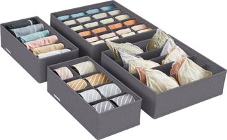 Songmics Unterwäsche-Organizer 4er Set, Schubladen-Organizer, faltbar, Ordnungssystem Kleiderschrank, Aufbewahrungsbox Schrank, Stoffboxen Aufbewahrung, für BH
