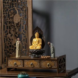 Generic Buddha-Altar, Meditationsaltar aus Bambus, Altarregal mit Schublade, Vintage-Opfergabe aus China f&uuml;r Buddha-Statuen, Gebete, R&auml;ucherst&auml;bchen und spiri