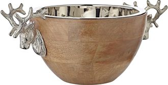 Edzard Schale Hirsch (L 30 cm, B 20 cm, H 12 cm) aus Mangoholz und Silber-Optik - Servierschale, Dekoschale, Obstschale, Serviersch&uuml;ssel - Sch&uuml;sselschale run