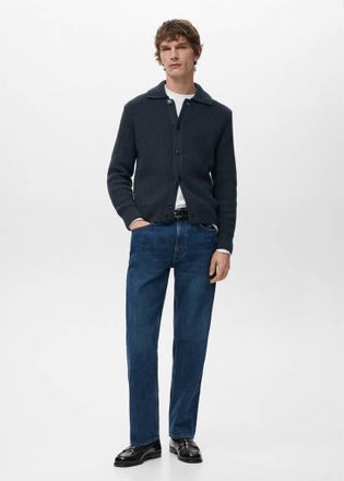 Mango Cardigan structur&eacute; laine m&eacute;lang&eacute;e bleu marine - Homme - XXL - MANGO MAN