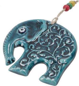 Guru Shop Keramik Schutzauge, Boho Wandschmuck - Elefant, 11x11x0 cm