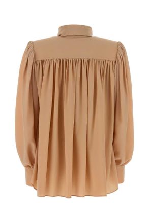 Chlo&eacute; Womens Powder Pink Crepe Blouse Sandbrown Exterior: Silk Maglie Sweater