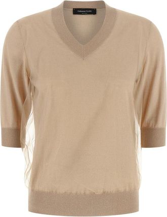 Fabiana Filippi Femme, Pulls, Beige, Taille: 34 FR Pull en maille &agrave; col V double &eacute;paisseur