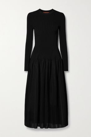 Altuzarra Denning Midikleid Aus Rippstrick Und Voile - Schwarz