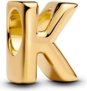 Pandora Buchstabe K Alphabet-Mini-Charm aus Sterling Silber mit 14 Karat Vergoldung, kompatibel Moments, Maße: 6,1 x 8,2 x 6,5 mm, 763957C00