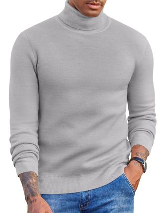 Coofandy Rollkragenpullover Herren Pullover Turtleneck Fleece Pullover Warm Strickpullover Slim Fit Winterpullover Arbeitpullover Winter Langarmshirt Hellgrau 