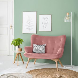 Mørteens home24 2-Sitzer Sofa Pink Samt Vaia 115 x 90 x 85cm Hellbraun Skandi